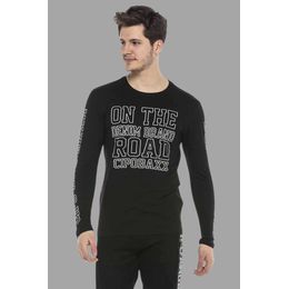 Cipo & Baxx T-Shirt CIPO & BAXX "Langarmshirt", Damen, Gr. XXL, schwarz, 95% Baumwolle, 5% Elasthan, bedruckt, regular fit, Rundhals, Shirts T-Shirt, mit coolen Ziersteinen