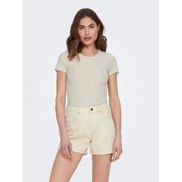 Rundhalsshirt Only "ONLEMMA S/S SHORT TOP NOOS JRS", Damen, Gr. M, grau (pumice stone), Jersey, Obermaterial: 65% Polyester, 30% Viskose, 5% Elasthan, unifarben, regular fit kurz, Rundhals, gewellter Abschluss, Shirts, Rundhals, modisch, regular fit, gewellter Abschluss, unifarben