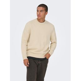 Only & Sons Strickpullover ONLY & SONS "ONSJAMES RLX CREW KNIT", Herren, Gr. XL, beige (oatmeal), Strick, Obermaterial: 78% Baumwolle, 16% Polyester, 3% Wolle, 3% Elasthan, unifarben, regular fit hüftbedeckend, Rundhals, Pullover Strickpullover