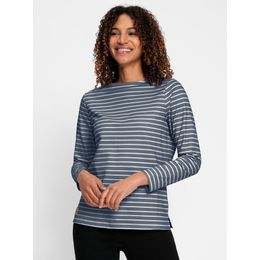 Sweatshirt, Damen, Gr. 40, blau (rauchblau, ecru, geringelt), 100% Baumwolle, gemustert, gestreift, mehrfarbig, Sweatshirts