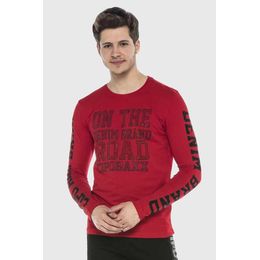 Cipo & Baxx T-Shirt CIPO & BAXX "Langarmshirt", Herren, Gr. XL, rot, 95% Baumwolle;5% Elasthan, bedruckt, regular fit, Rundhals, Shirts, mit coolen Ziersteinen