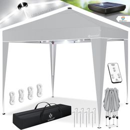 Kesser® Pavillon Faltpavillon 3x3m mit LED Beleuchtung Solar Fernbedienung Gartenzelt Höhenverstellbar & Wasserdicht + Tasche Bodenanker Pop-Up Klicksystem UV-Schutz 50+ Partyzelt