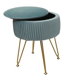 Sitzhocker MCW-K47, Hocker mit Staufach, Ø 33cm, Samt-Optik ~ grün, Gestell gold