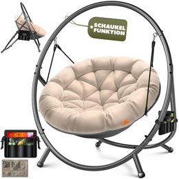 Kesser® Hängesessel mit Gestell BALI Hängeschaukel Hängestuhl bis 150kg für Indoor und Outdoor + Kissen & Seitentasche Hängekorb Stahlgestell & Schaumstoff Sitzpolster ideal für Wohnzimmer & Garten
