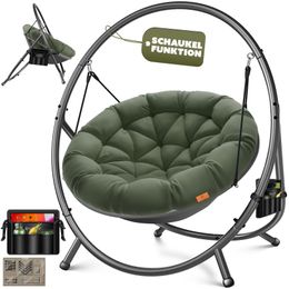 Kesser® Hängesessel mit Gestell BALI Hängeschaukel Hängestuhl bis 150kg für Indoor und Outdoor + Kissen & Seitentasche Hängekorb Stahlgestell & Schaumstoff Sitzpolster ideal für Wohnzimmer & Garten