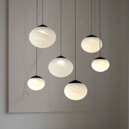 LUCANDE LED-Hängeleuchte Tivar, 6-flg., schwarz/weiß, Glas