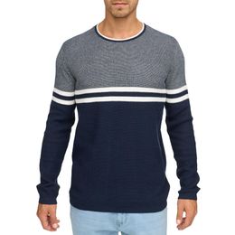 Rundhalspullover INDICODE "INJaluf", Herren, Gr. L, sky captain, Strick, Obermaterial: 100% Baumwolle, colorblocking, unifarben, regular fit hüftbedeckend, Rundhals, Strickbündchen, Pullover