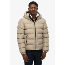 Steppjacke Superdry "HOODED SPORTS PUFFER JACKET", Herren, Gr. L, beige (winter twig beige), Web, Obermaterial: 100% Polyester, relaxed fit, Jacken