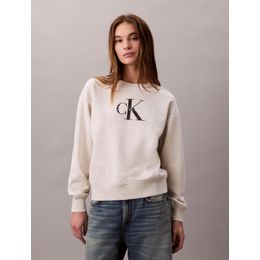 Sweatshirt Calvin Klein Jeans "LS MNLG FRNCH TRRY R", Damen, Gr. S (38), vanilla heather, Web, Obermaterial: 86% Baumwolle, 14% Polyester, regular fit normal, Rundhals, angeschnitten,eingesetzt Rippbündchen, Sweatshirts, Mit Rundhalsausschnitt