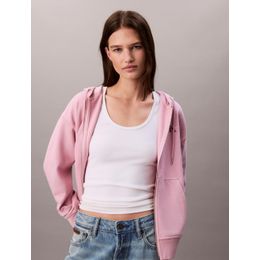Sweatjacke Calvin Klein Jeans "MNLG FRNCH TRRY FZ B", Damen, Gr. L (42), rosa (pink nectar), Web, Obermaterial: 86% Baumwolle, 14% Polyester, Feminin, regular fit kurz, Rundhals, eingesetzt Rippbündchen, Sweatjacken, Mit Rundhalsausschnitt