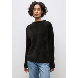 Stehkragenpullover Street One, Damen, Gr. 40, schwarzest braun, Stoff, 78% Polyamid, 12% Polyacryl, 10% Baumwolle, unifarben, normal normal, Rundhals, abgesteppt, Pullover Stehkragenpullover, aus softem Materialmix