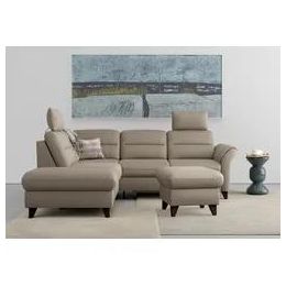 Sit & More Ecksofa SIT & MORE "Mellum L-Form", braun (savannah), B:253cm H:87cm T:212cm, 100% Polyester, Sofas, Federkern, wahlweise mit Bettfunktion, Stauraum und Armteilfunktion