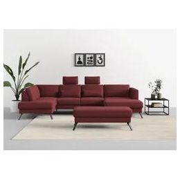Sit & More Wohnlandschaft SIT & MORE "Lindholm U-Form", rot (bordeaux), B:342cm H:88cm T:188cm, Sofas, mit Sitztiefenverstellung und Federkern