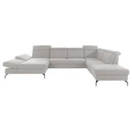 Sit & More Wohnlandschaft SIT & MORE "Brisbane U-Form", silber, B:367cm T:243cm, Soft clean (98% Polyester, 2% Polyamid), Sofas, Zehentrenner, Fußhöhe 15 cm, inklusive Sitztiefen-, Armteil- und Kopfteilverstellung