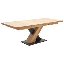 Esstisch MCA furniture "Mendoza A", braun (eiche bianco, eiche bianco, schwarz, eiche bianco), B:140cm H:78cm T:90cm, Massivholz durchgehende Lamelle geölt;Bodenplatte MDF schwarz lackiert;Fuß MDF Schwarz lackiert, Tische, Esstisch Massivholz mit Synchronauszug