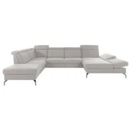 Sit & More Wohnlandschaft SIT & MORE "Brisbane U-Form", silber, B:367cm T:243cm, Soft clean (98% Polyester, 2% Polyamid), Sofas, Zehentrenner, Fußhöhe 15 cm, inklusive Sitztiefen-, Armteil- und Kopfteilverstellung
