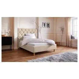 Polsterbett Home Affaire "Sunley 140", beige, B:163cm L:210cm, Struktur (100% Polyester), Samtstoff (100% Polyester), Betten, Kreuzsteppung, Kopfteilhöhe 142 cm, ohne oder mit Matratze/Lattenrost