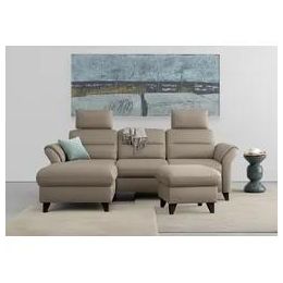 Sit & More Ecksofa SIT & MORE "Mellum L-Form", braun (savannah), B:250cm H:87cm T:163cm, 100% Polyester, Sofas, Federkern, wahlweise mit Bettfunktion, Bettkasten und Armteilfunktion