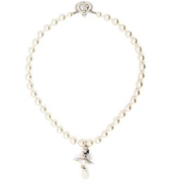 Vivienne Westwood Halskette - One Row Pearl Drop Choker Platinum Pearl Multi - Gr. unisize - in Silber - f&uuml;r Damen