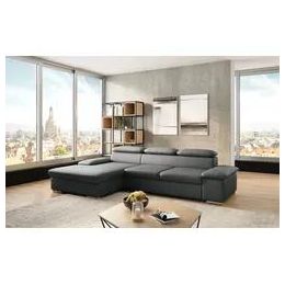 Sit & More Ecksofa SIT & MORE "Valantine L-Form, B: 286 cm", grau (anthrazit), B:286cm H:73cm T:174cm, NaturLEDER;Spannstoff, Sofas, mit Arm- & Kopfteilverstellung, optional mit Bettfunktion