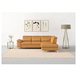 Sit & More Ecksofa SIT & MORE "Cabrio L-Form, B: 274 cm, mit Sitztiefen-, Arm- & Kopfteilverstellung", gelb (curry), B:274cm H:87cm T:230cm, Sofas, 3 Nierenkissen, Federkern, optional Bettfunktion und Stauraum