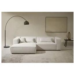 Ecksofa "PIARA mit Kedernaht, Cord, Leinenoptik o. Strukturstoff, Couch, L-Form", beige (hellbeige), B:267cm H:66cm T:167cm, 100% Polyester, LeGer Home by Lena Gercke, Sofas, wahlweise Ottomane rechts/links, schwarze Füße, bequemer Sitzkomfort