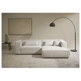 Ecksofa "PIARA mit Kedernaht, Cord, Leinenoptik o. Strukturstoff, Couch, L-Form", beige (hellbeige), B:267cm H:66cm T:167cm, 100% Polyester, LeGer Home by Lena Gercke, Sofas, wahlweise Ottomane rechts/links, schwarze Füße, bequemer Sitzkomfort