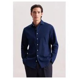 Businesshemd Seidensticker, Herren, Gr. XL (44), normale Ärmellängen, blau (dunkelblau), 100% Baumwolle, Strukturmuster, regular fit, Langarm 2-Knopf-Manschette, Hemden, Regular 1/1 Kentkragen Struktur