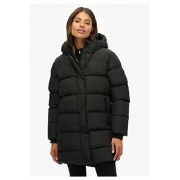 Steppjacke Superdry "HOODED SPORTS PUFFER MID JKT", Damen, Gr. L, schwarz, Web, Obermaterial: 100% Polyester, unifarben, relaxed fit, Jacken