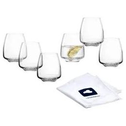 Gläser-Set Leonardo "Trinkgläser CESTI + Poliertuch", transparent (transparent, weiß, blau), H:10,3cm Ø:9cm, Kristallglas, Trinkgefäße, 6 Trinkgläser mit Poliertuch