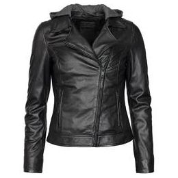 Lederjacke Mustang "31024851", Damen, Gr. L, schwarz, Oberstoff: 100% Lammnappaleder; Futter: 100% Baumwolle; Ärmelfutter: 100% Polyester; Taschenfutter: 100% Baumwolle; Wattierung: 100% Polyester; Kapuze: 55% Baumwolle, 45% Polyester, Jacken