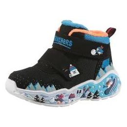 Winterstiefel Skechers "PLAY SCENE", Kinder, Gr. 24, bunt (schwarz, multi), Lederimitat, Textil, animal-print, kontrastfarbene Details, casual, Schuhe, Klettboots mit Warmfutter, Größenschablone zum Download