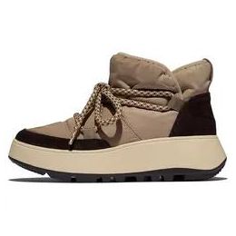 Winterboots fitflop "F-MODE", Damen, Gr. 39, grau (taupe), Polyester, Leder, kontrastfarbene Details, casual, Schuhe, Snowboots, Schlupfboots mit Plateau