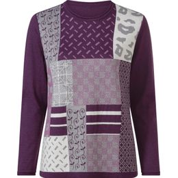 CR&Eacute;ATION L Damen Jacquardpullover in Patch-Optik traube-violett-gemustert Gr&ouml;&szlig;e 40