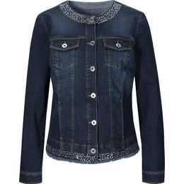 CRÉATION L Damen Jeansblazer mit Fransenkanten dark blue Größe 40