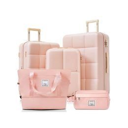 ABRIHOME Koffer Set 5 teilig mit Kosmetiktasche und Reisetasche in Rosa | Gr.: onesize