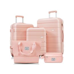 ABRIHOME 5er Koffer Set M-L-XL mit 4 Rollen und Schloss, Rosa | Gr.: onesize