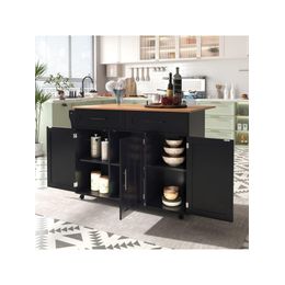 ABRIHOME Kücheninsel mit Klapptischplatte, 129*46(71)*91,5cm in Schwarz | Gr.: onesize