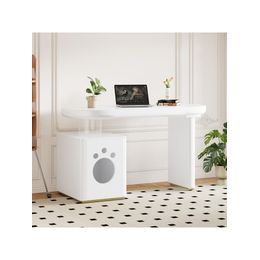 ABRIHOME Schreibtisch mit Haustierbett, 117 × 50 × 76 cm | Gr.: onesize