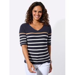 WITT WEIDEN Kurzarmpullover in marine-ecru-geringelt | Gr.: 40