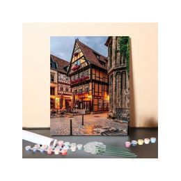 ARTNANAS DIY Malen nach Zahlen Set-"Fachwerkzauber" | Gr.: 30x40 mit Rahmen
