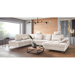 Places of Style Wohnlandschaft »Costello U-Form, B: 363 cm mit Sitztiefen-, Armteilverstellung &« 3 Nierenkissen, optional Bettfunktion &...