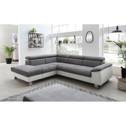 COTTA Ecksofa »Komaris L-Form, B: 249 cm« mit Kopfteilverstellung, optional Bettfunktion, Bettkasten & Licht weiß/stone
