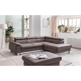 COTTA Ecksofa &raquo;Komaris L-Form, B: 249 cm&laquo; mit Kopfteilverstellung, optional Bettfunktion, Bettkasten & Licht grau Microfaser PRIMABELLE (100% 