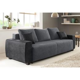 Home Affaire Schlafsofa »Bella, B: 241 cm, Liegefl. 142x194 cm« mit Bettfunktion, Bettkasten & 2 Zierkissen, Federkern anthrazit