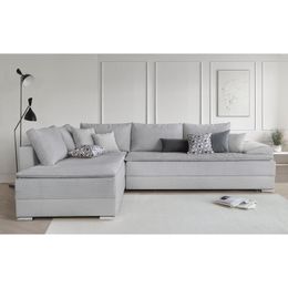 Inosign Ecksofa »Night & Day L-Form, B: 324 cm« mit Bettfunktion, Bettkasten & 3 Zierkissen, Boxspringbett 180x200 cm hellgrau