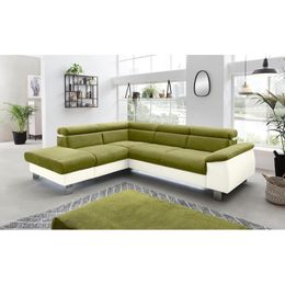 COTTA Ecksofa »Komaris L-Form, B: 249 cm« mit Kopfteilverstellung, optional Bettfunktion, Bettkasten & Licht creme/grün