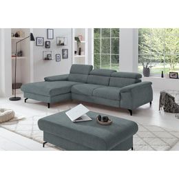 COTTA Ecksofa &raquo;Kitty L-Form, B: 242 cm&laquo; mit Kopfteilverstellung, optional Bettfunktion & Bettkasten grau Microfaser (100% Polyester);Flachgewebe (100%