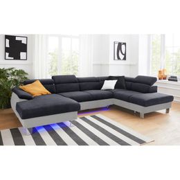 COTTA Wohnlandschaft »Komaris U-Form, B: 320 cm« mit Kopfteilverstellung, optional Bettfunktion, Bettkasten & Licht argent/black