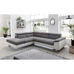 COTTA Ecksofa &raquo;Komaris L-Form, B: 249 cm&laquo; mit Kopfteilverstellung, optional Bettfunktion, Bettkasten & Licht wei&szlig; Microfaser PRIMABELLE (100% 